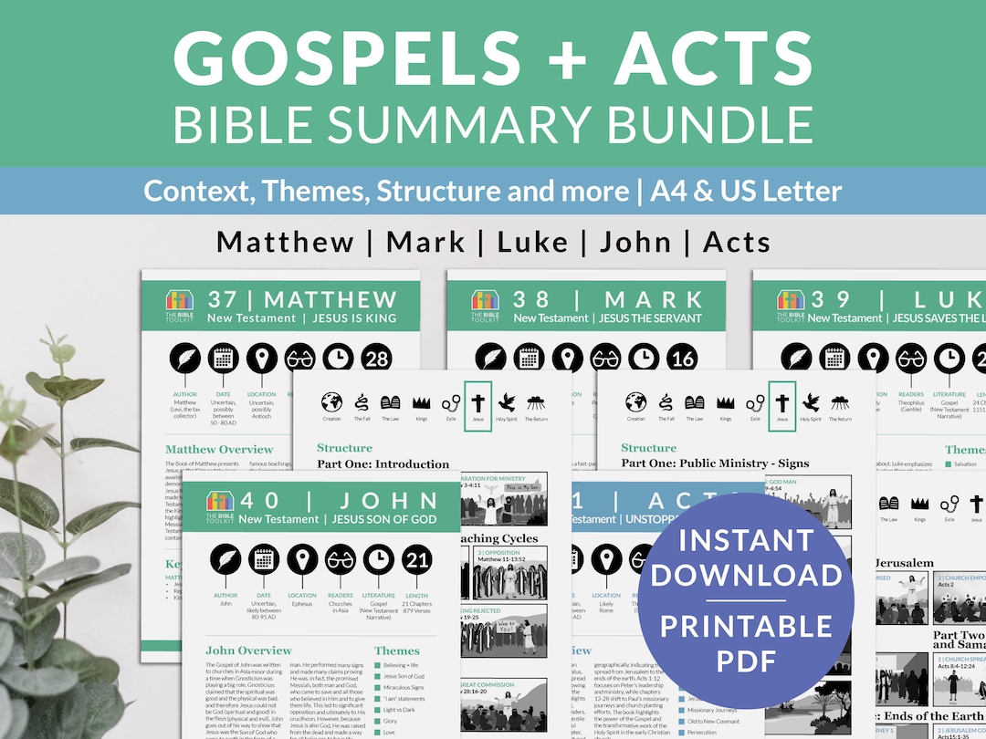 Books of the Bible Summaries Gospels and Acts Bundle Printable ...