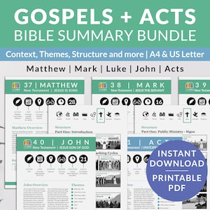 Books of the Bible Summaries Gospels and Acts Bundle Printable ...