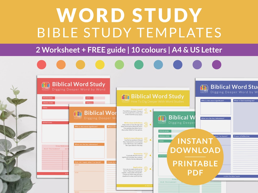 Biblical Word Study Worksheet Template Bundle, Printable Bible Study ...