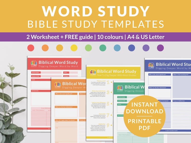 Biblical Word Study Worksheet Template Bundle, Printable Bible Study ...