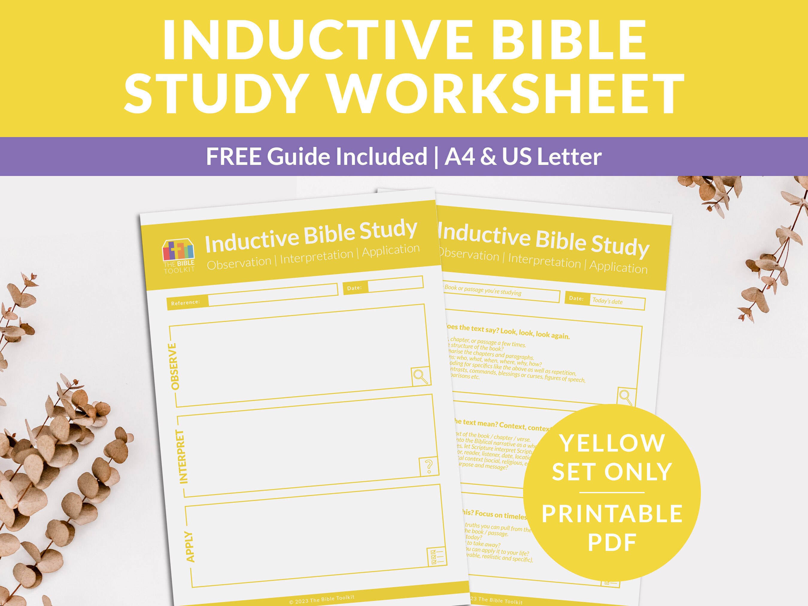 Yellow Inductive Bible Study Template Printable, Guide for Beginners ...