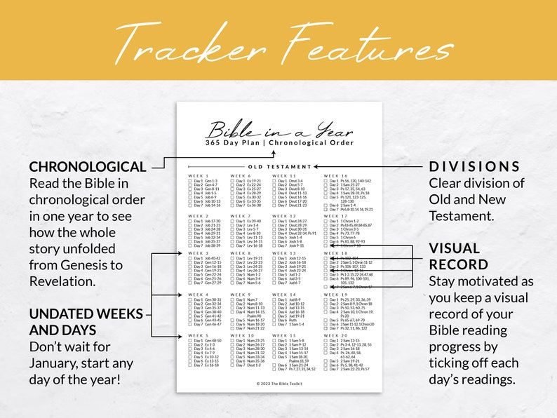 Chronological Bible in a Year Reading Plan Undated, Printable Scripture Tracker, 365 Days 52 ...
