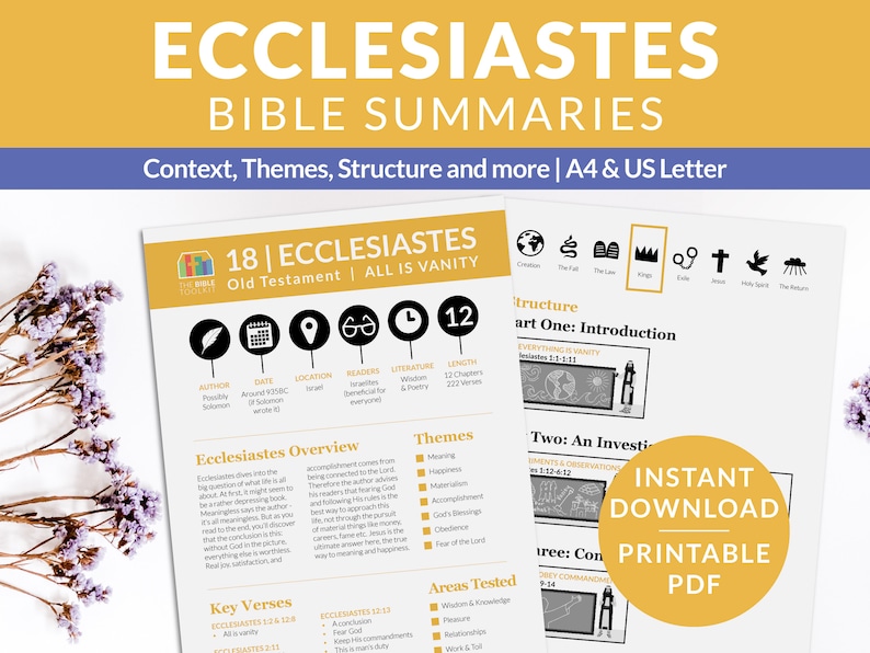 Ecclesiastes Printable Bible Breakdown, Old Testament Books of the ...
