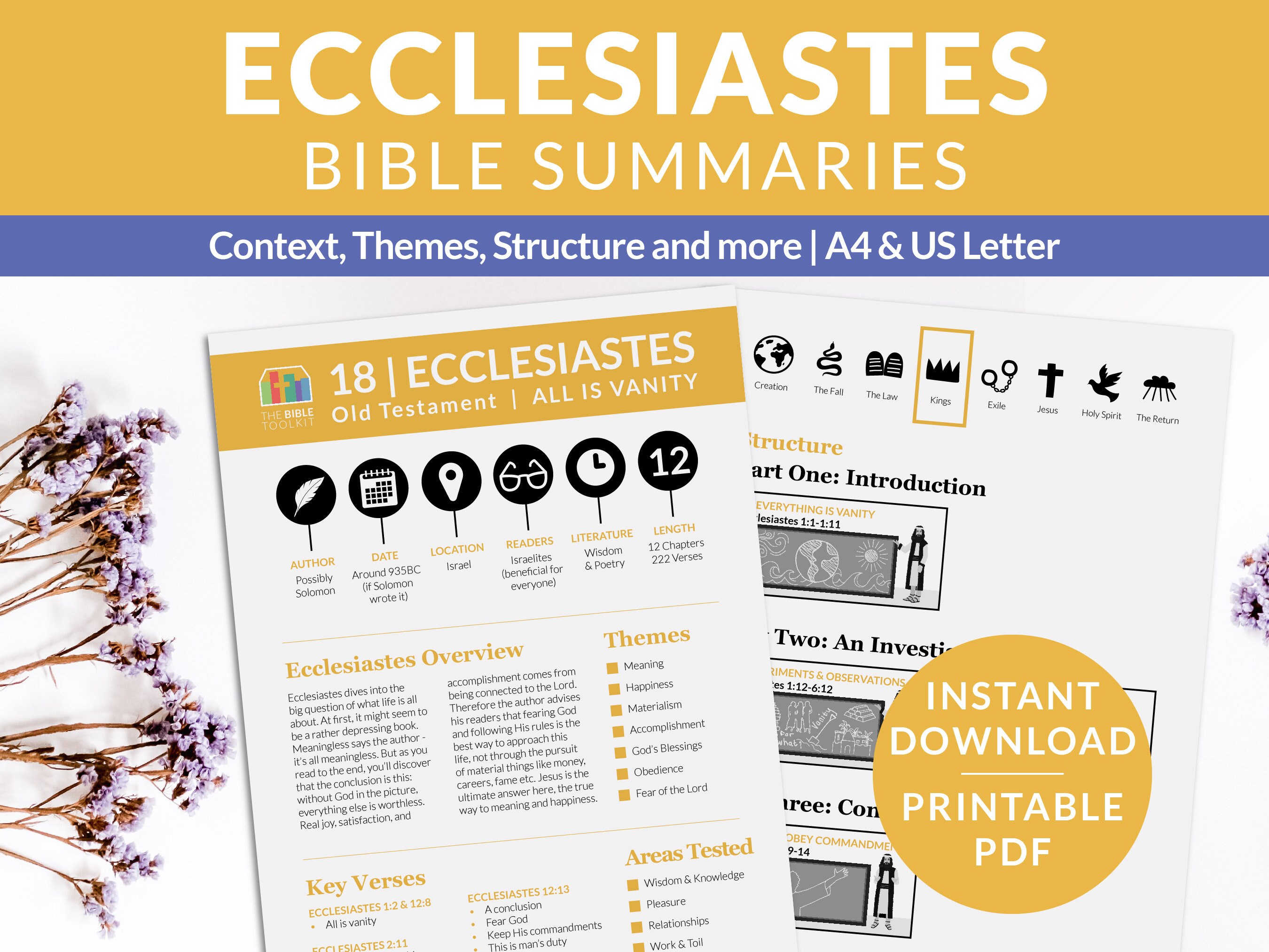 Ecclesiastes Printable Bible Breakdown, Old Testament Books of the ...