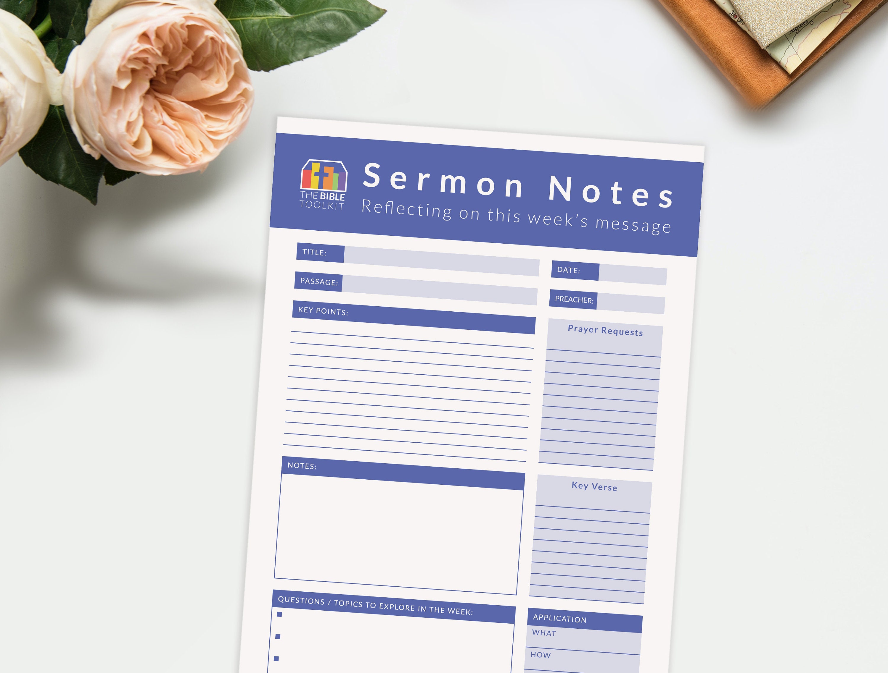 Blue Sermon Notes Template Printable Scripture Writing Worksheet Bible ...