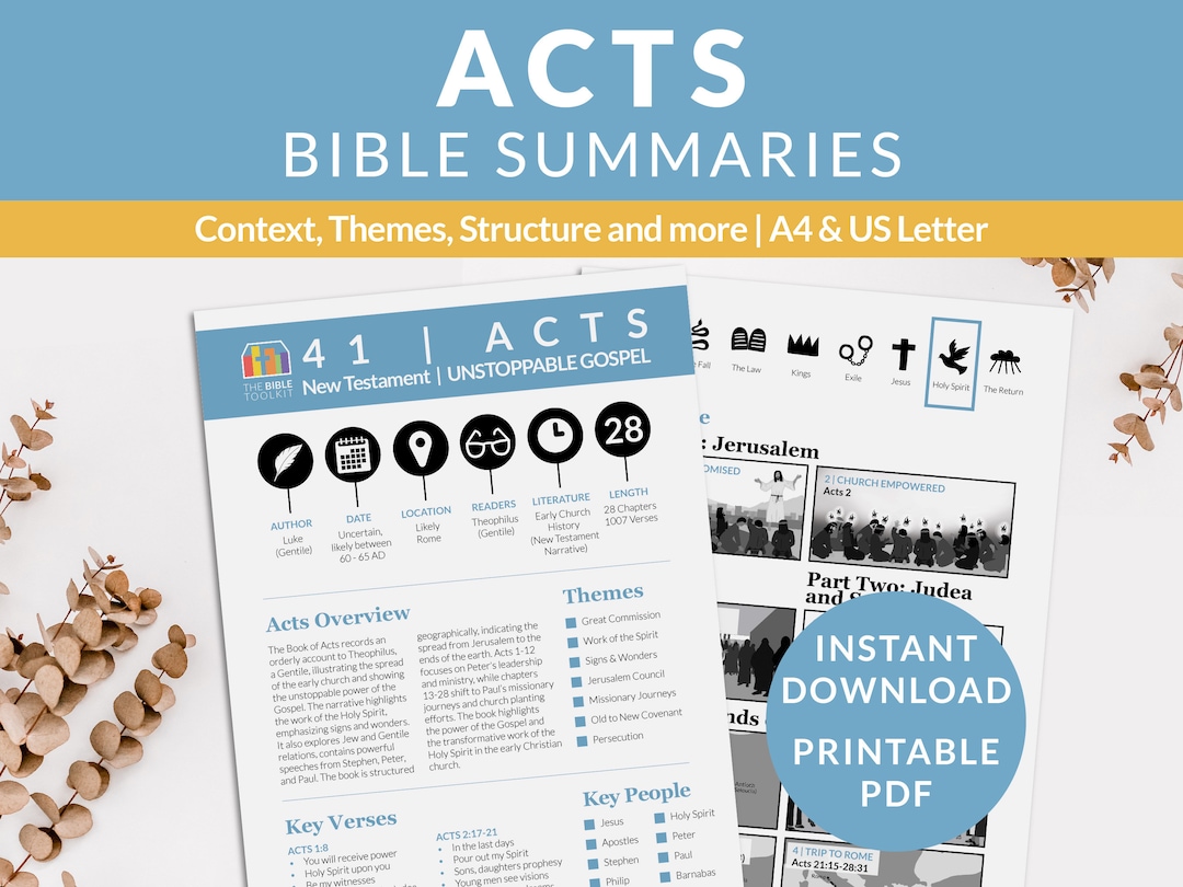 Acts Bible Book Summary Printable New Testament Bible Study Guide ...