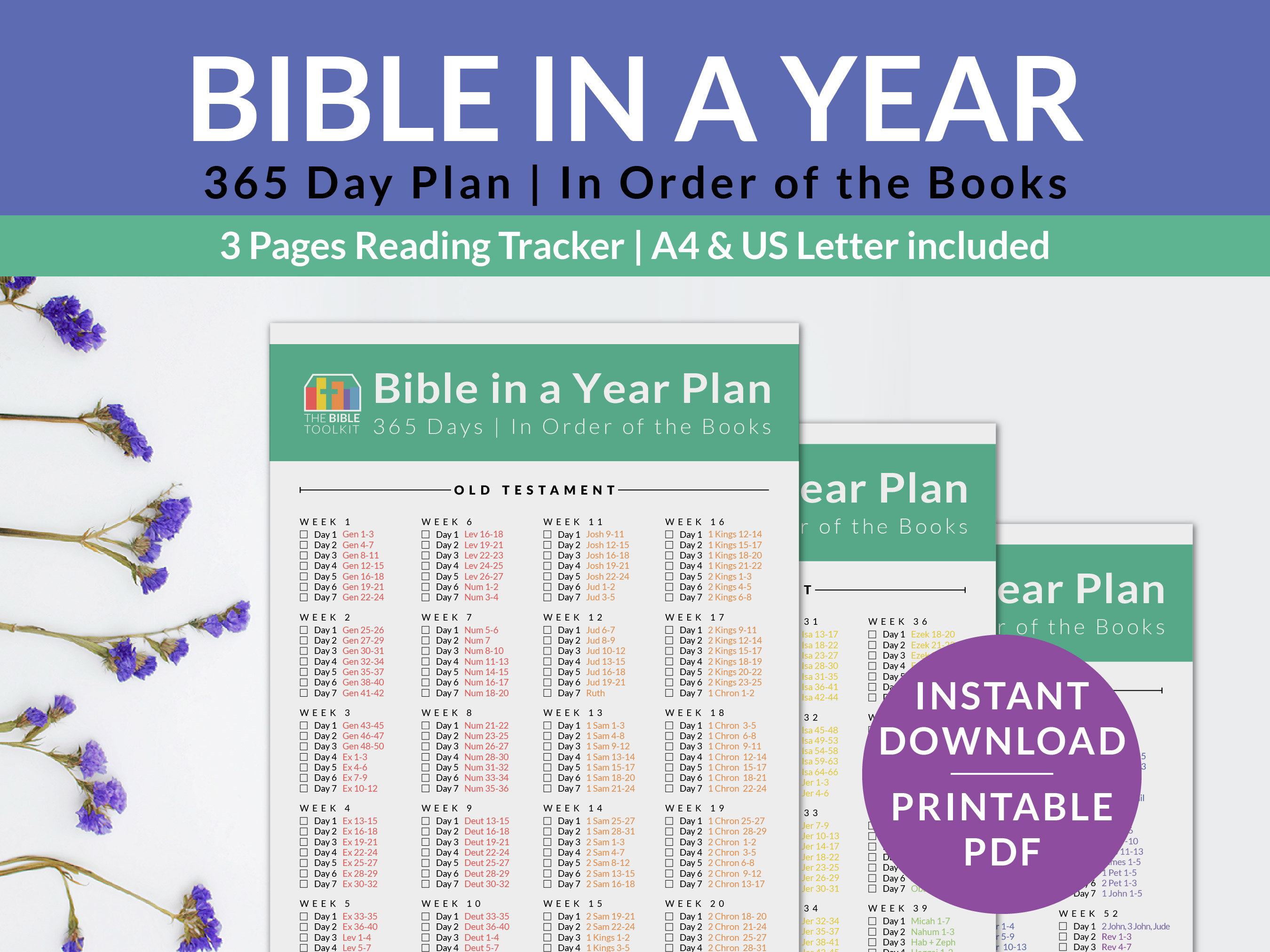 Bible in a Year Reading Plan Books Order Undated, Printable Scripture ...