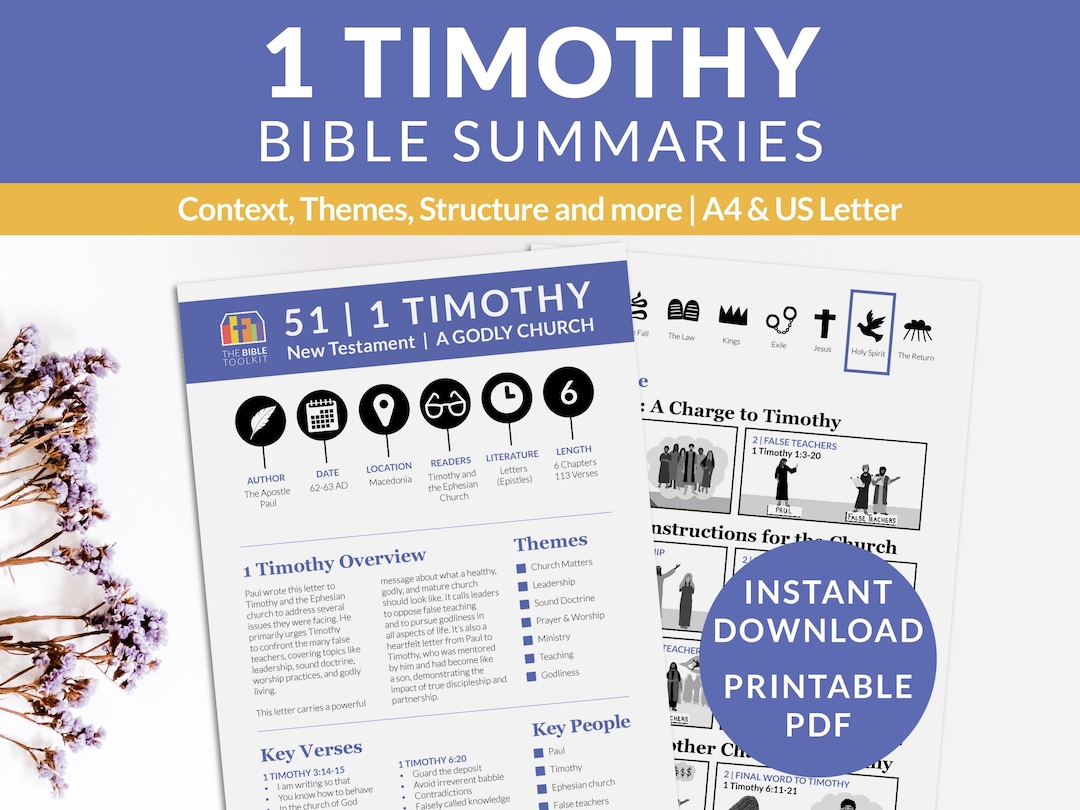 1 Timothy Bible Summary Printable New Testament Bible Study Guide ...