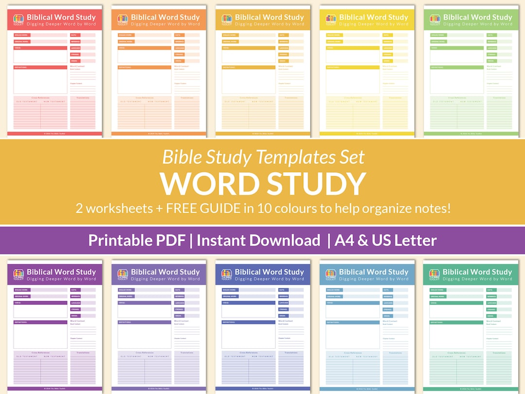Biblical Word Study Worksheet Template Bundle, Printable Bible Study ...