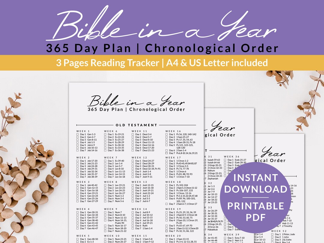 Chronological Bible in a Year Reading Plan Undated, Printable Scripture ...