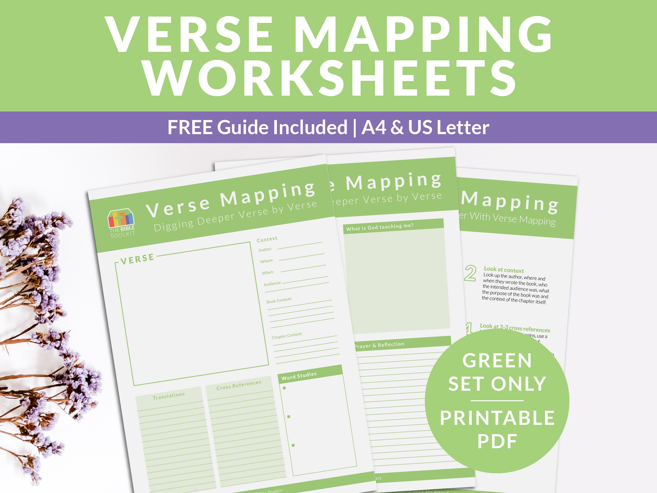 Green Bible Verse Mapping Template Printable, Bible Study Guide for ...