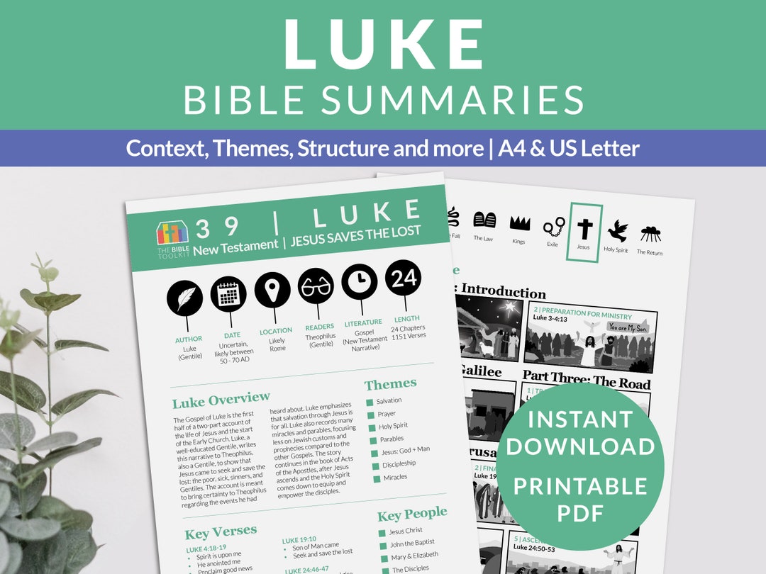 Luke Bible Book Summary Printable New Testament Bible Study Guide ...