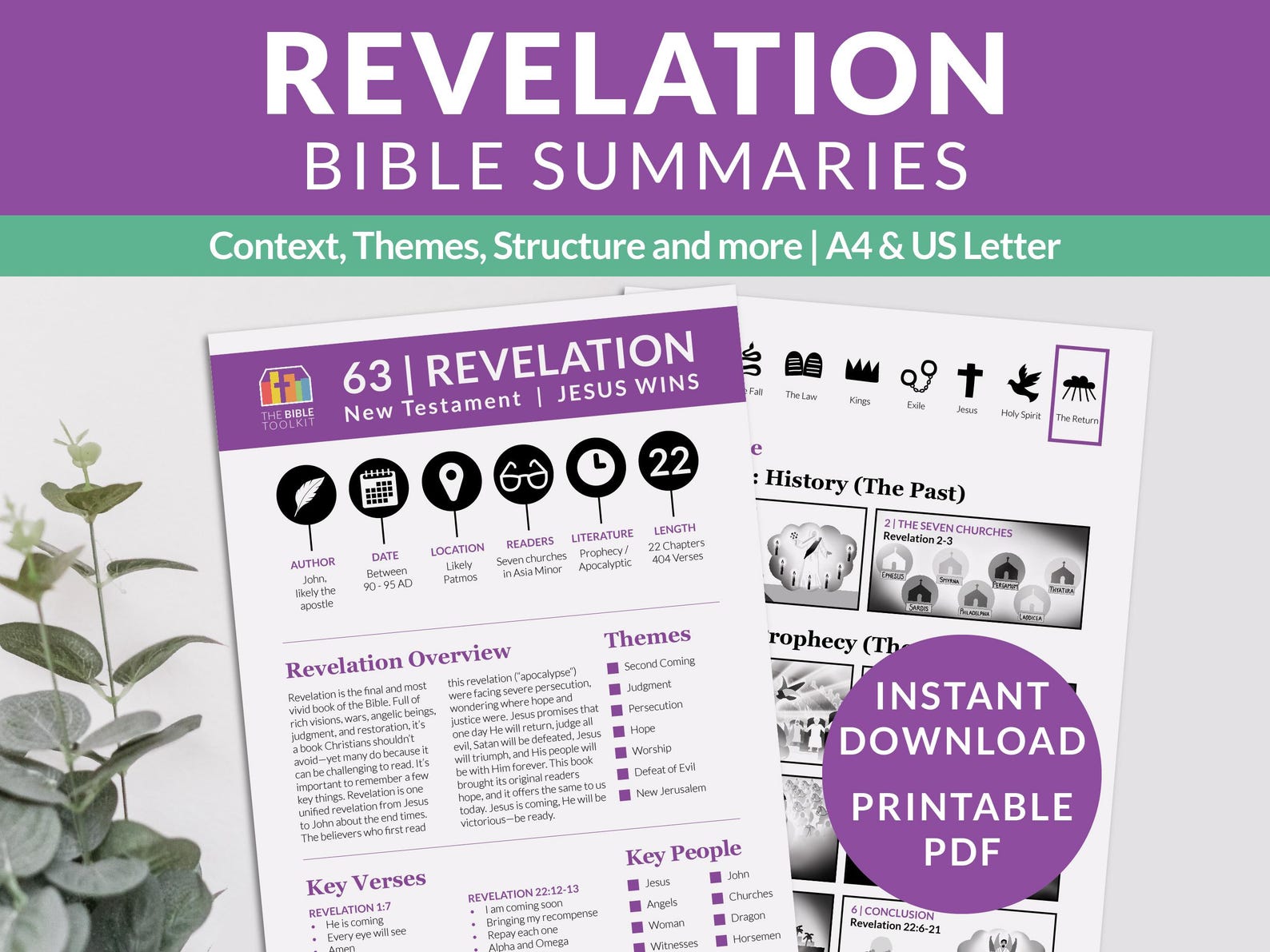 Revelation Bible Summary Printable New Testament Bible Study Guide ...