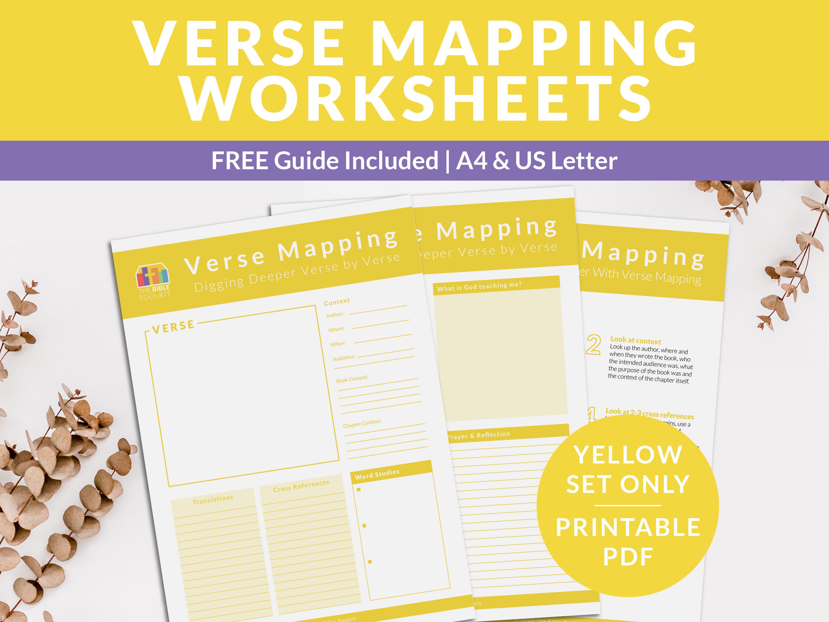 Yellow Bible Verse Mapping Template Printable, Bible Study Guide for ...