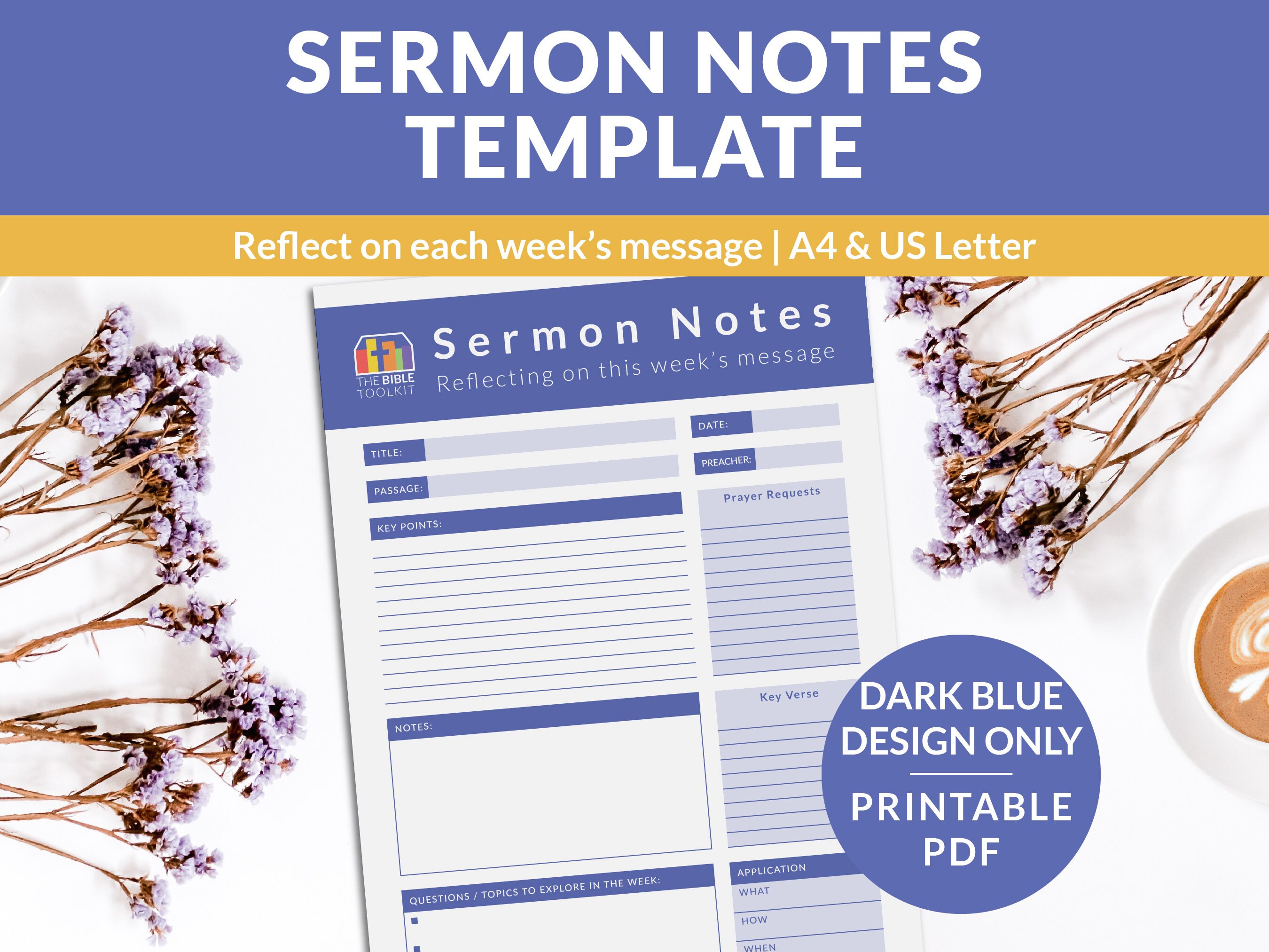 Blue Sermon Notes Template Printable Scripture Writing Worksheet Bible ...
