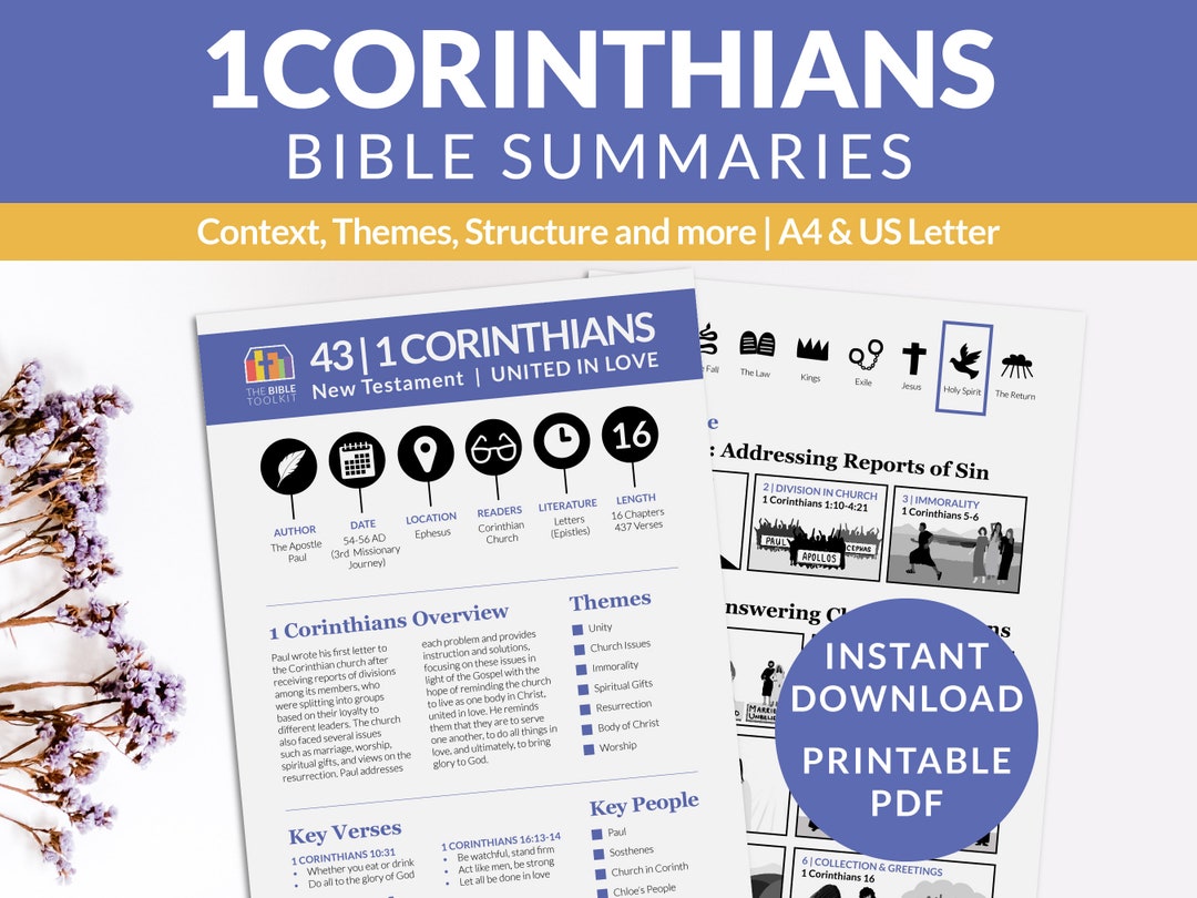 1 Corinthians Bible Book Summary Printable New Testament Bible Study ...