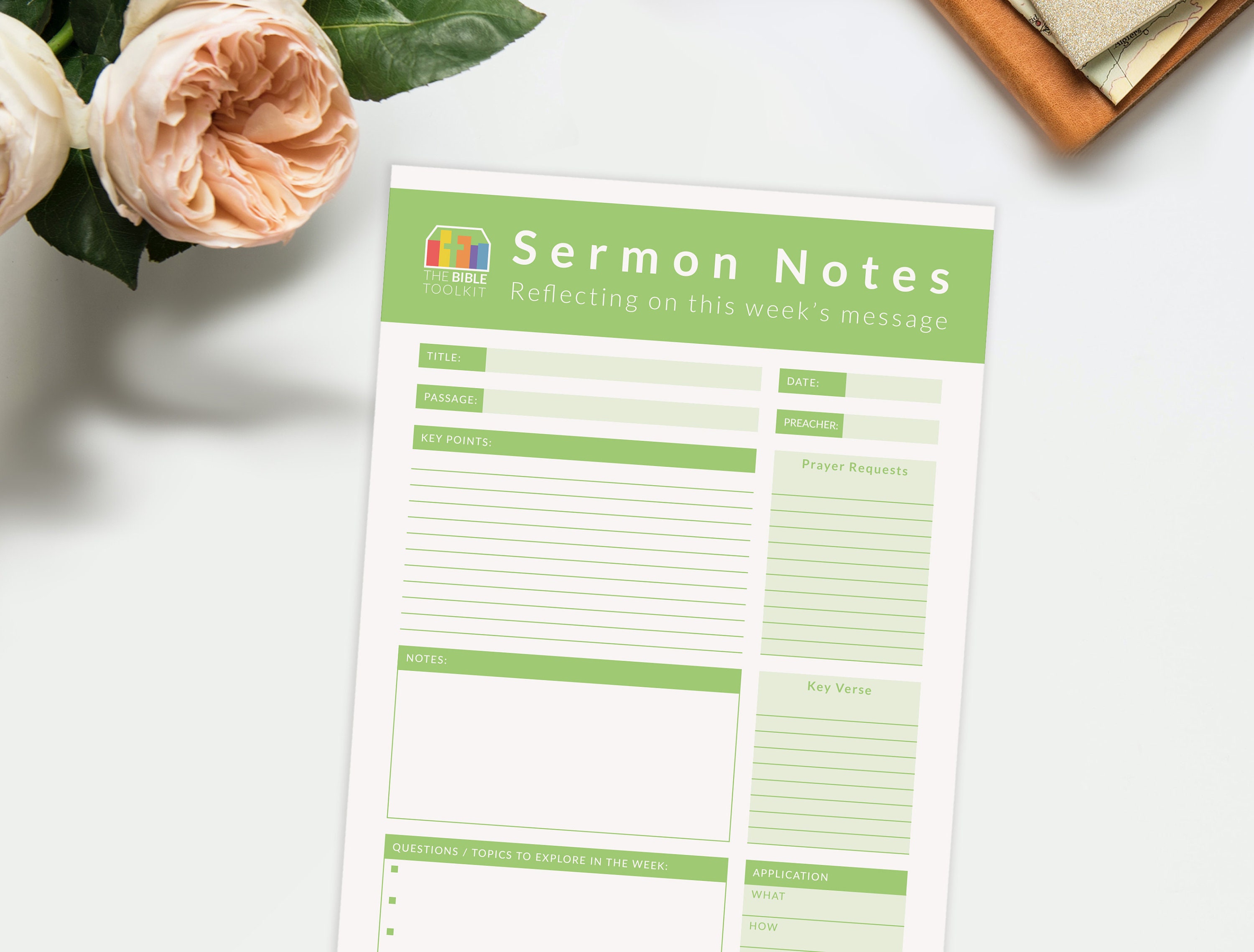Green Sermon Notes Template Printable Scripture Writing Worksheet Bible ...