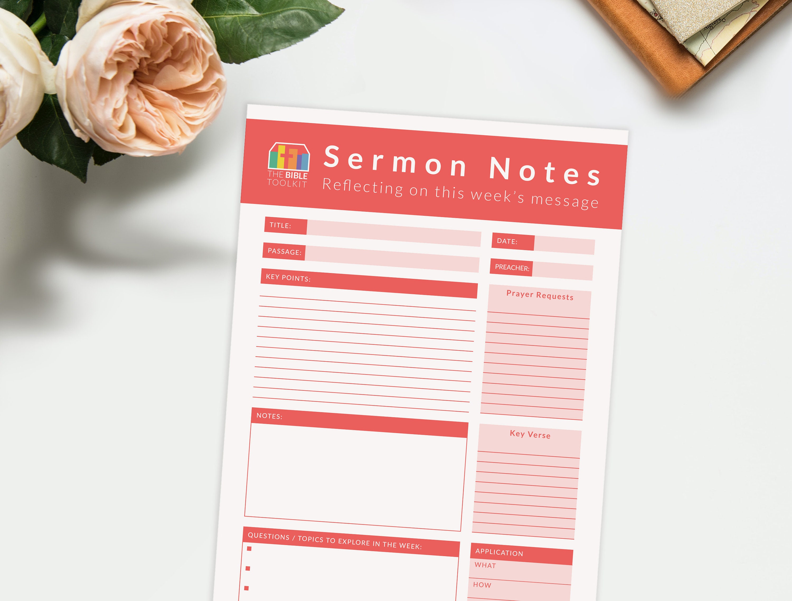 Red Sermon Notes Template Printable Scripture Writing Worksheet Bible ...