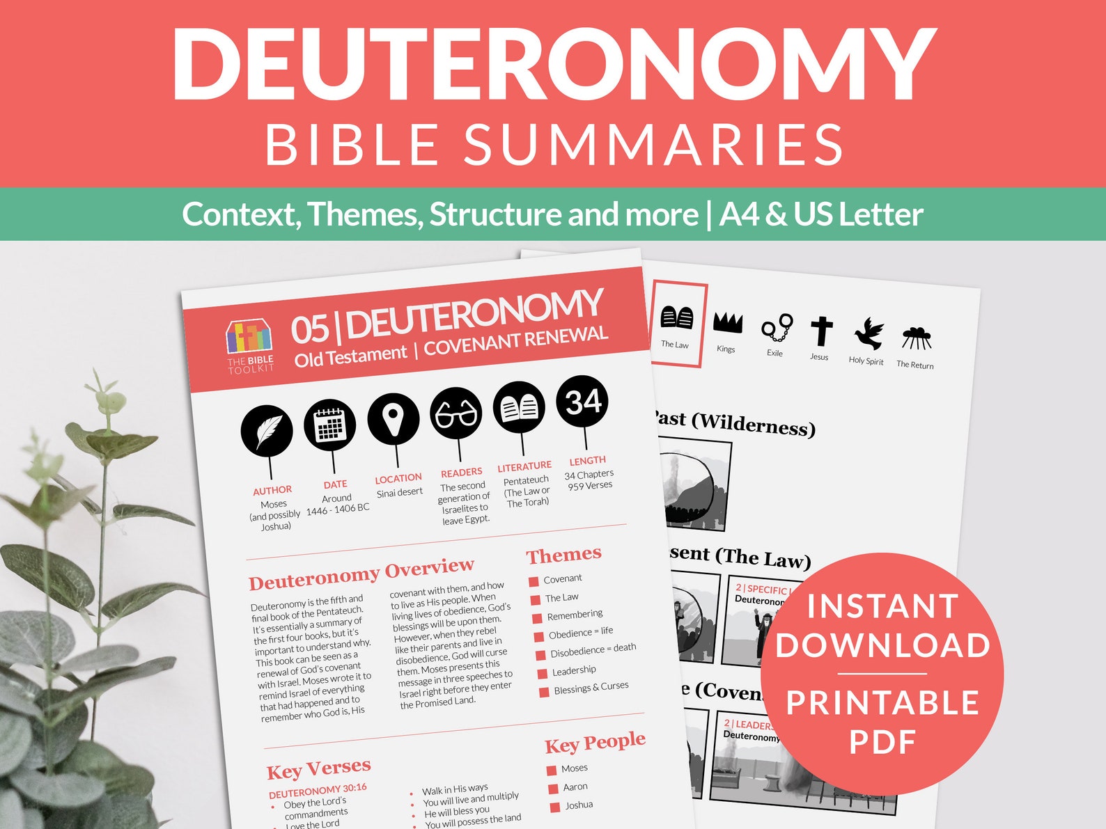 Deuteronomy Printable Bible Cheat Sheet, Old Testament Summaries, Books ...