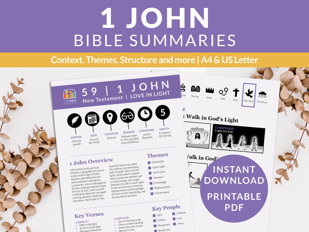 1 John Bible Book Summary Printable New Testament Bible Study Guide ...