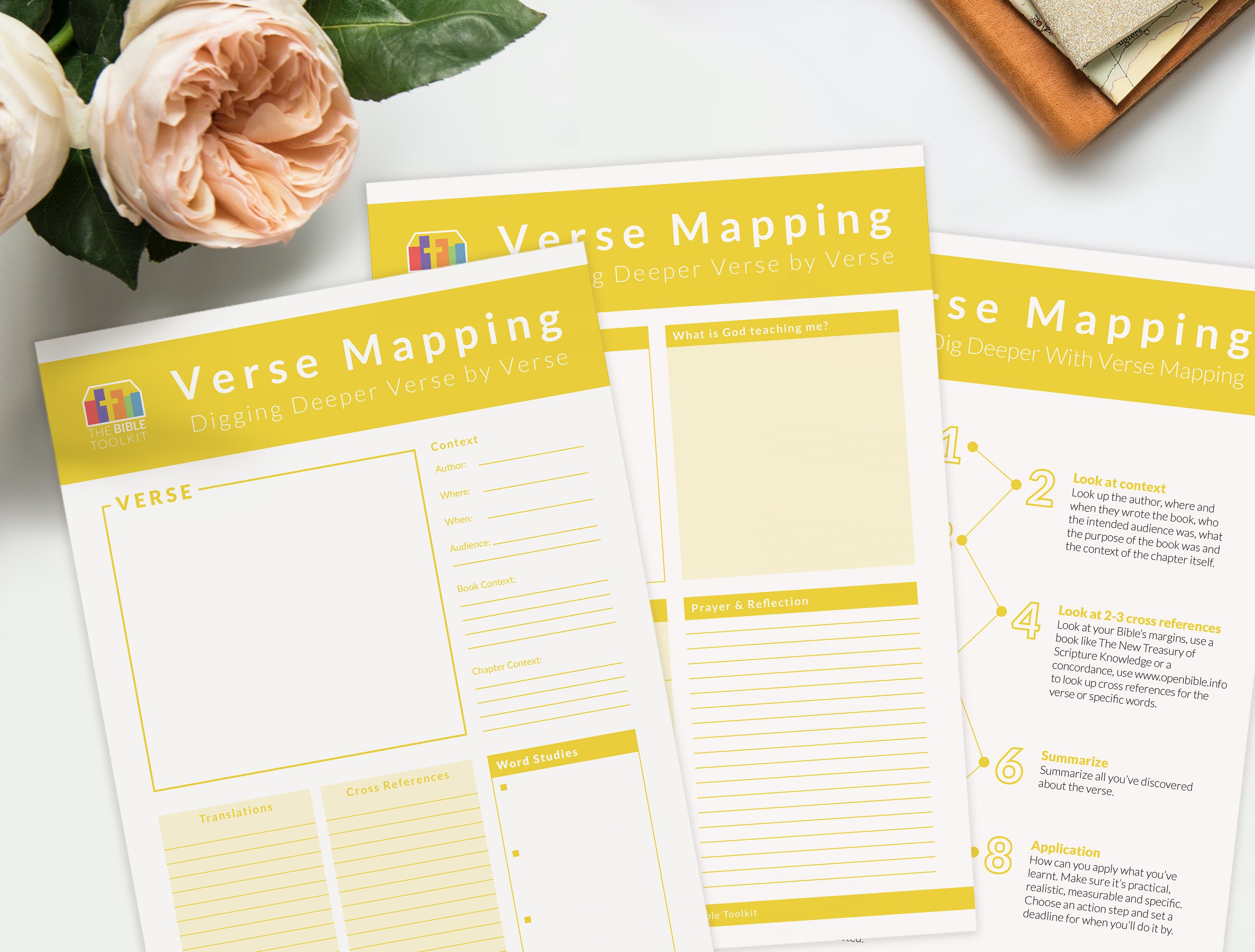 Yellow Bible Verse Mapping Template Printable, Bible Study Guide for ...