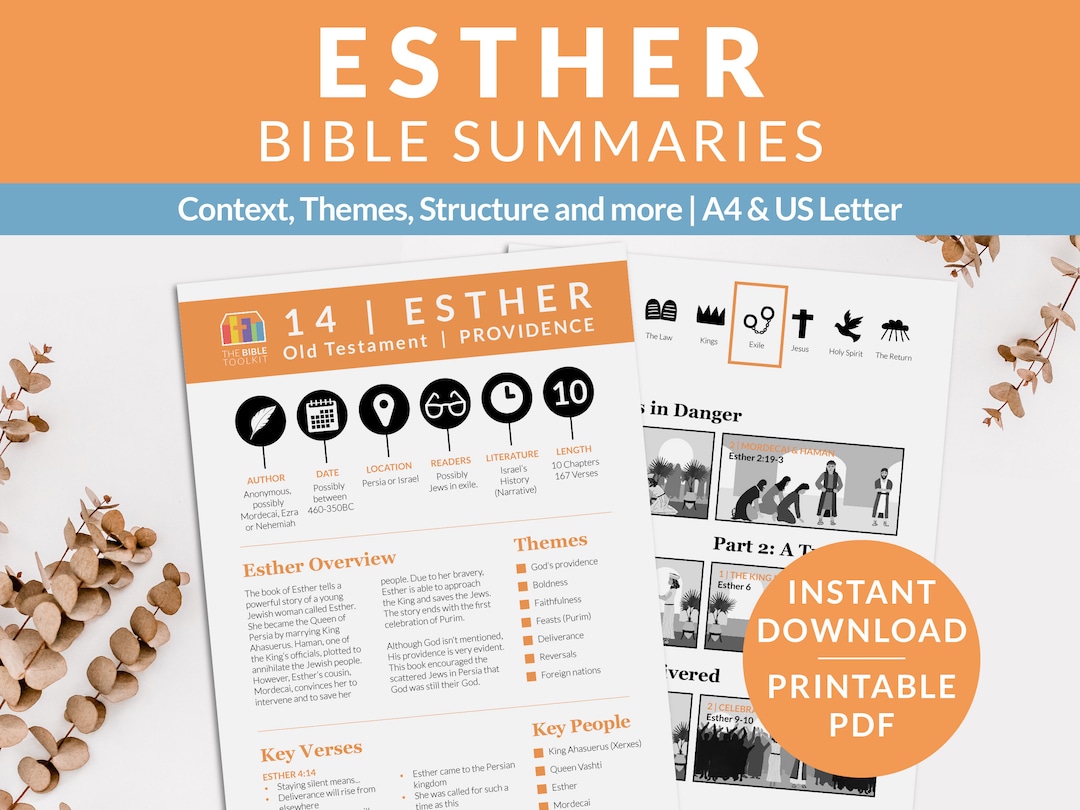 Esther Bible Summary Printable Outline, Old Testament Books of the ...