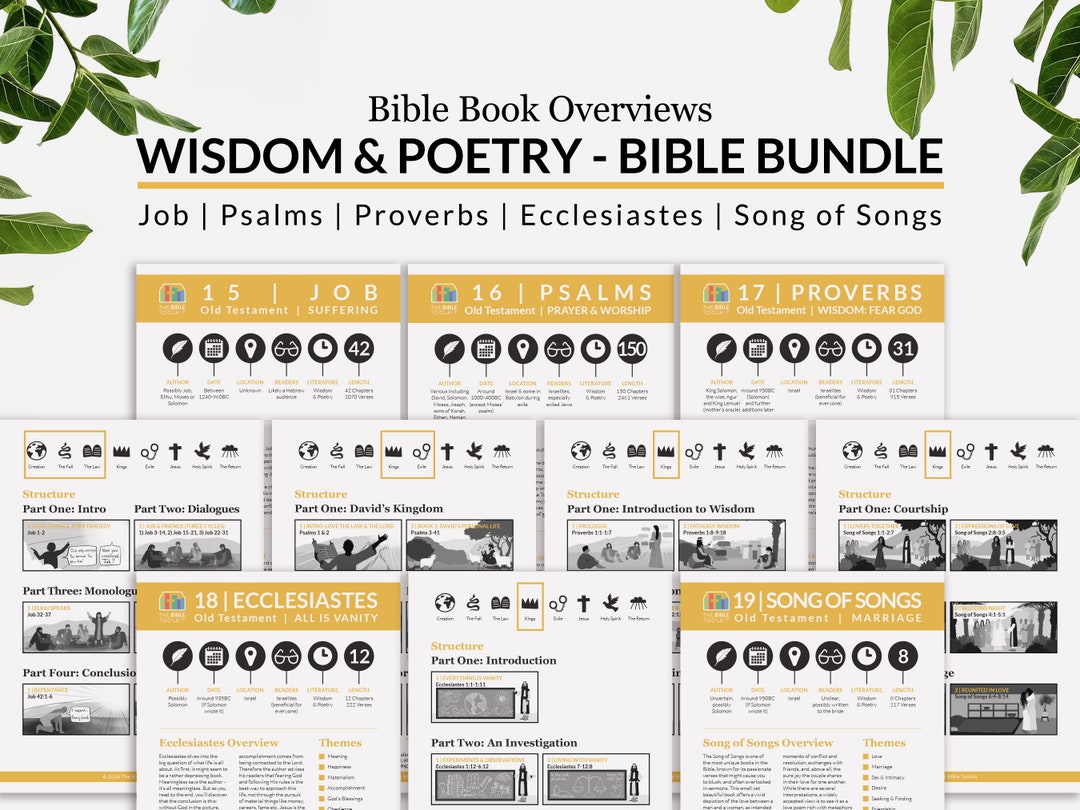 Wisdom and Poetry Bible Study Notes Bundle, Summary Sheets for Visual ...