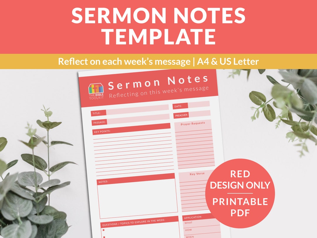 Red Sermon Notes Template Printable Scripture Writing Worksheet Bible ...