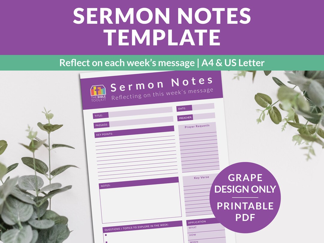 Grape Sermon Notes Template Printable Scripture Writing Worksheet Bible ...