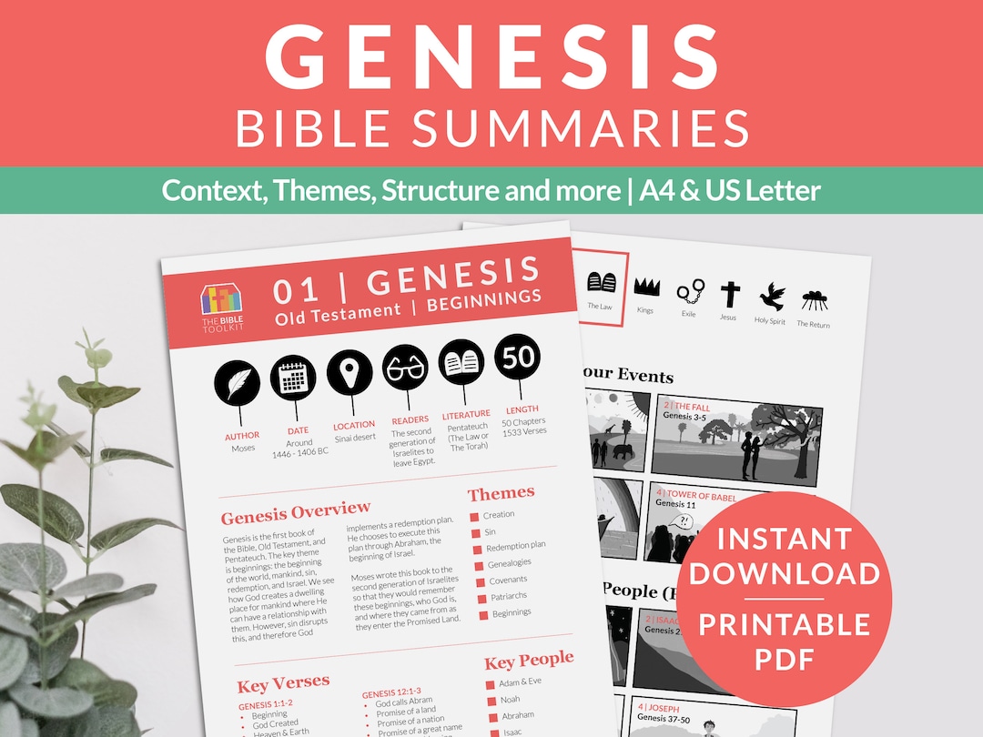 Genesis Printable Bible Cheat Sheet, Old Testament Summaries, Books of ...