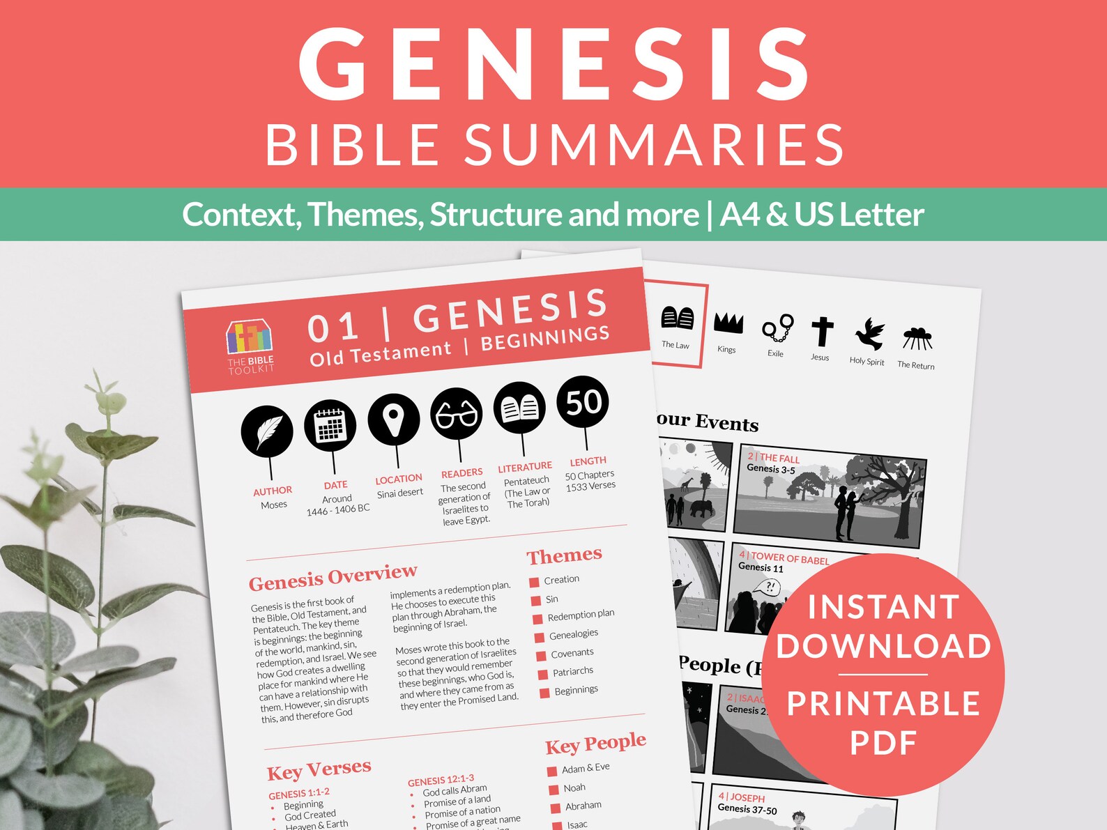 Genesis Printable Bible Cheat Sheet, Old Testament Summaries, Books of ...