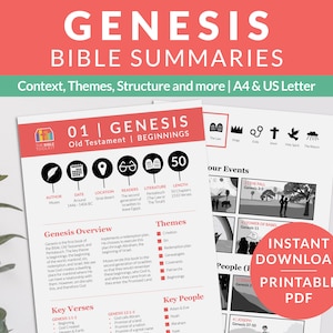 Genesis Printable Bible Cheat Sheet, Old Testament Summaries, Books of ...