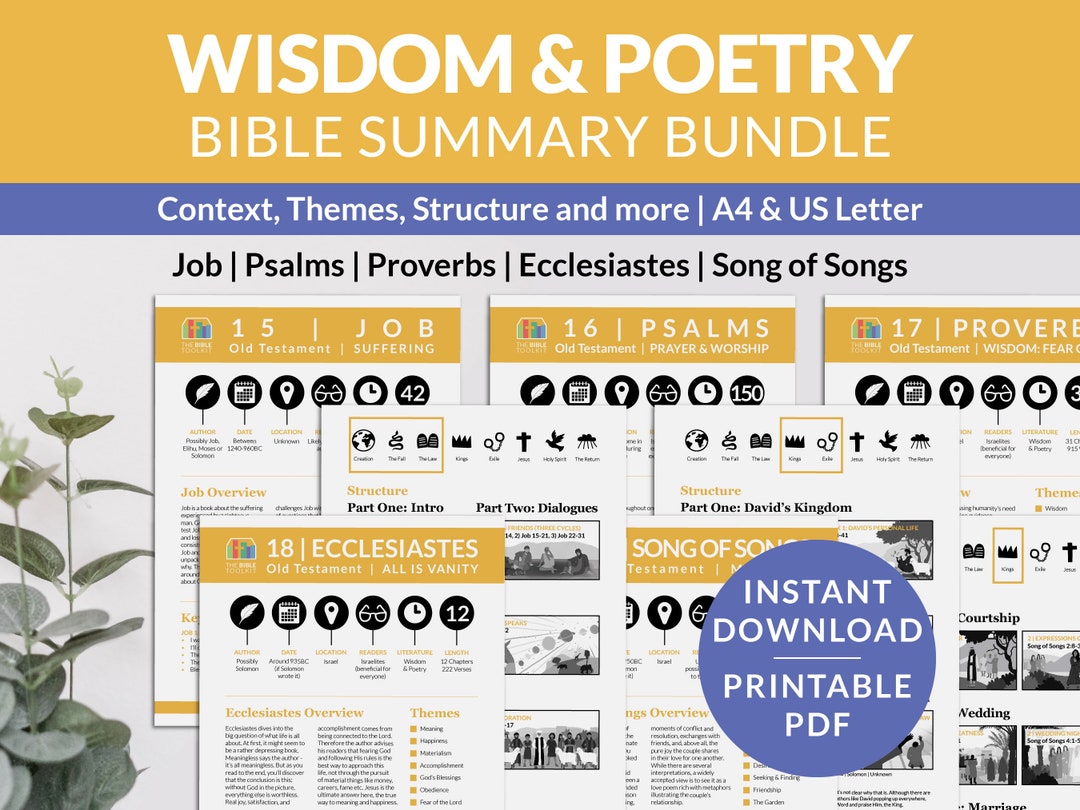 Wisdom and Poetry Bible Study Notes Bundle, Summary Sheets for Visual ...