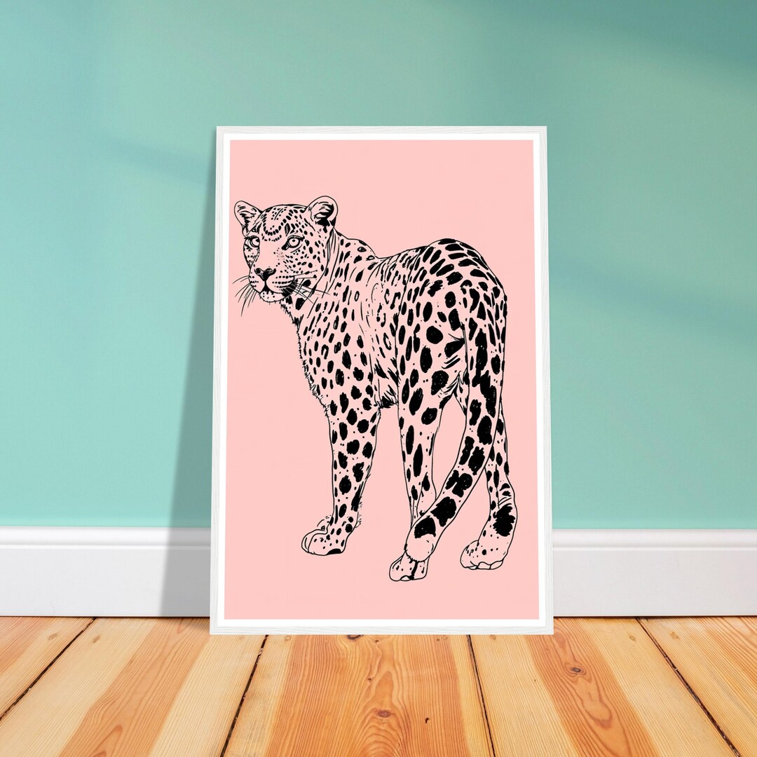 Minimalist Pink Leopard Art Print - Pink Leopard Illustration - Unique ...