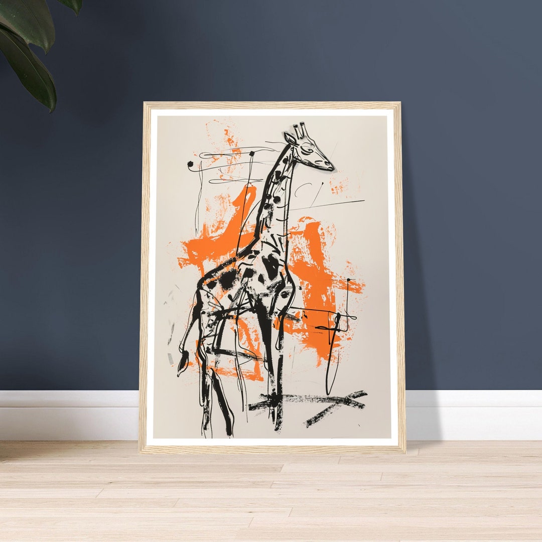 Abstract Giraffe Art Print: Modern Orange & Black Wall Decor - Etsy