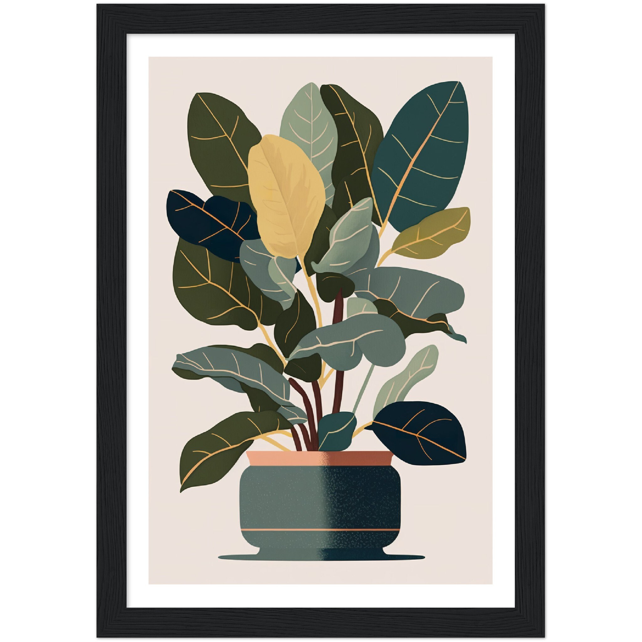 Minimalist Plant Illustration Rubber Plant Art Print Stylish Plant Vase ...