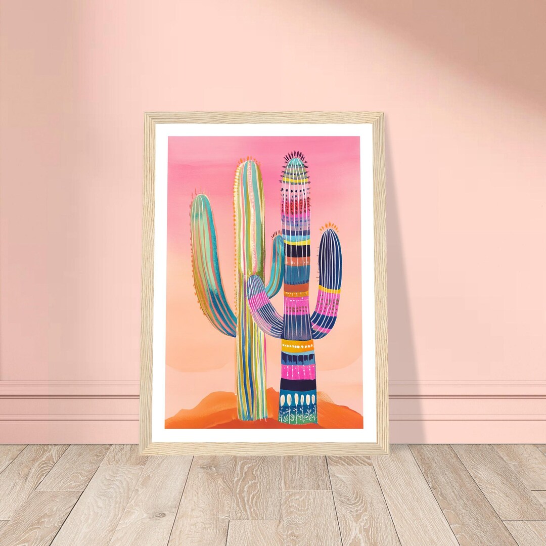 Boho Cacti Gouache Art Print - Cactus Painting - Gouache Cacti Wall Art ...
