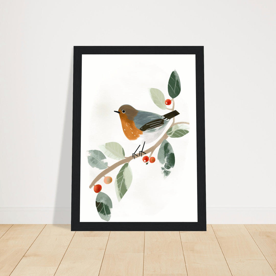 Robin Print Robin Bird on a Branch Artwork Animal Bird Illustration ...