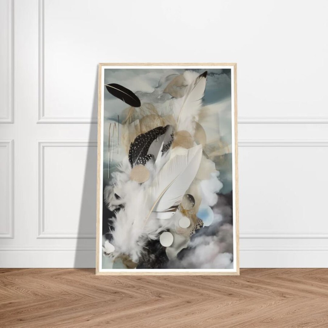 Abstract Feathers Art Print - Feathers and Clouds Art Collage - Unique ...