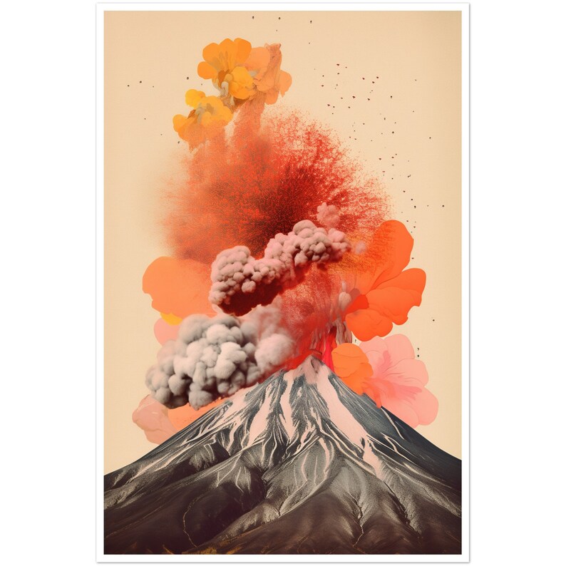 Volcano Eruption Collage Art Print: Abstract Nature Poster - Etsy