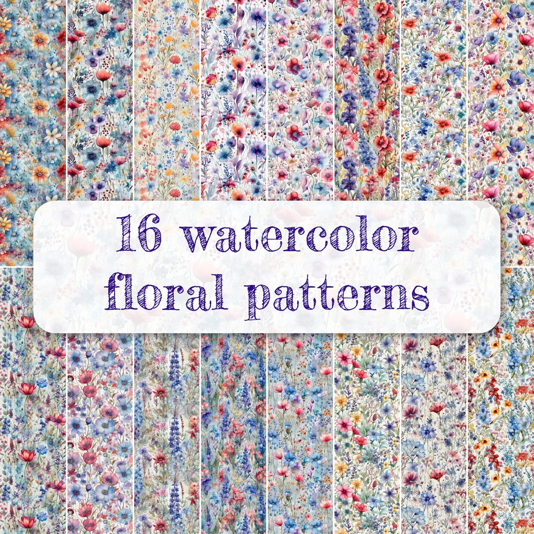 16 Watercolor Seamless Floral Patterns, Real Paper Texture, High ...