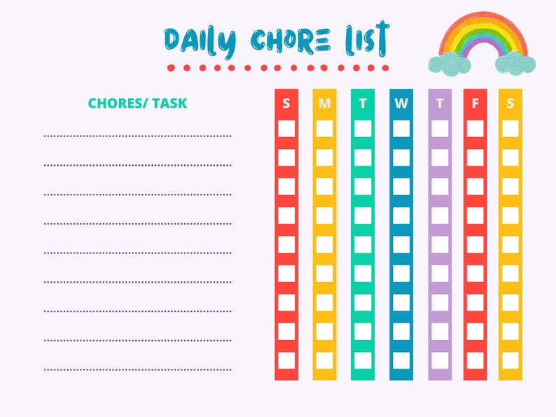 Kids Rainbow Chore Chart - Etsy
