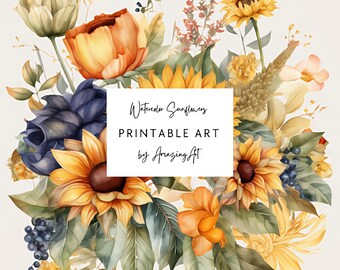 Watercolor Sunflowers Clipart - Fall Sunflower Floral Bouquets in PNG ...
