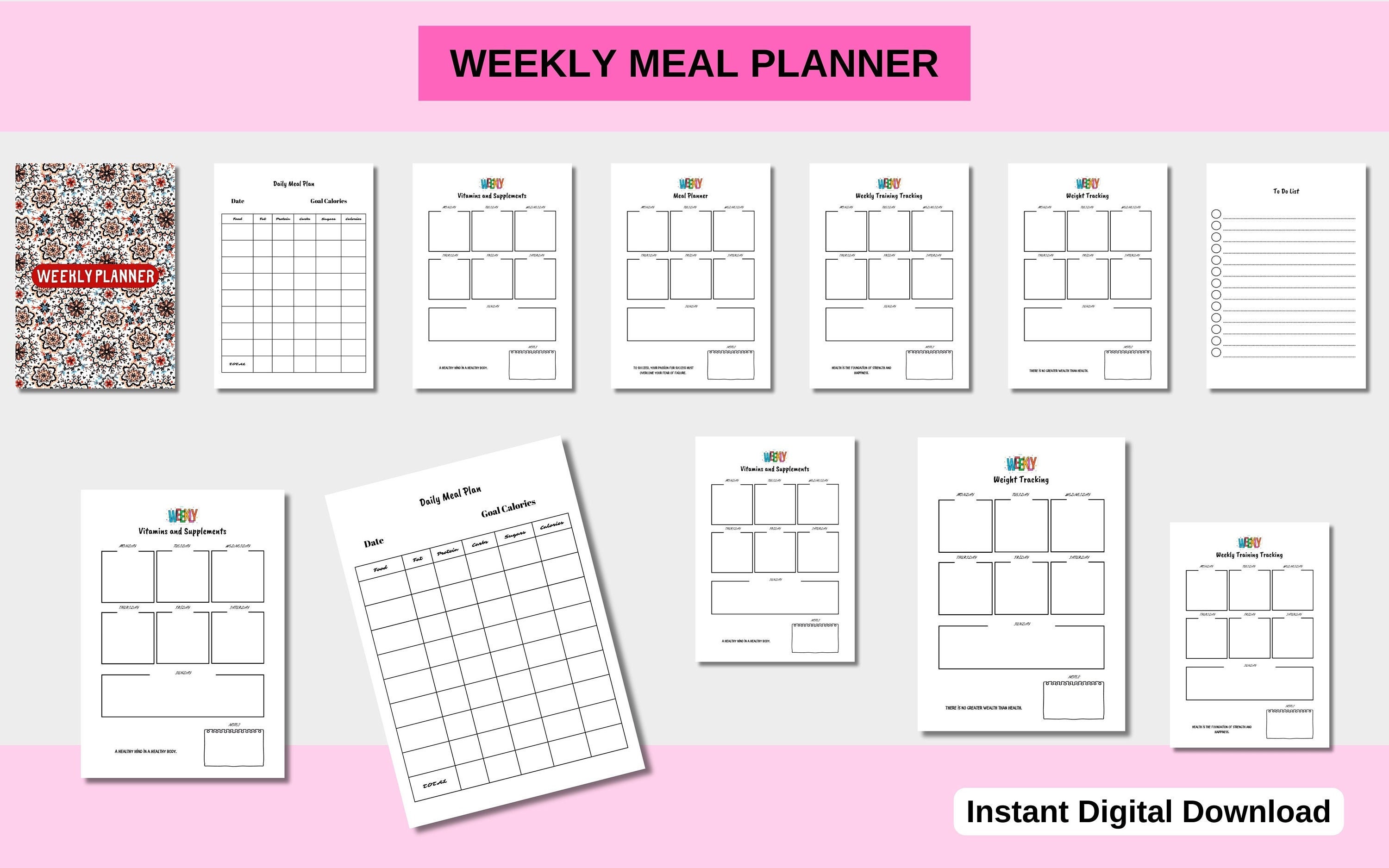 Colorful Weekly Meal Planner, Digital Meal Planner, Meal Plan Template ...