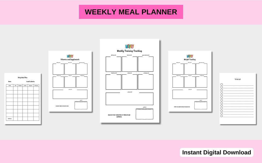 Colorful Weekly Meal Planner, Digital Meal Planner, Meal Plan Template ...