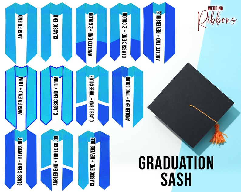 Personalized Classic Ended Two Color Graduation Sash Custom Graduation ...
