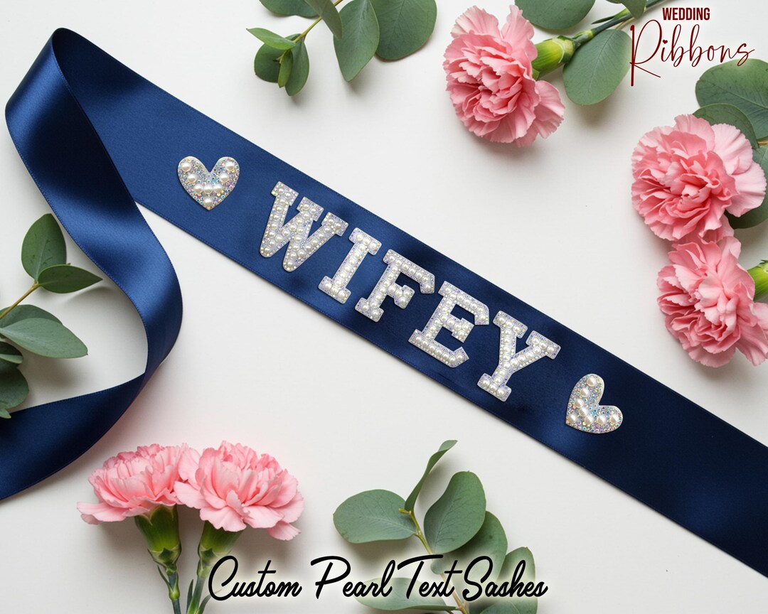 Personalized Satin Bride Sash With Pearl Text Custom Bachelorette Party ...