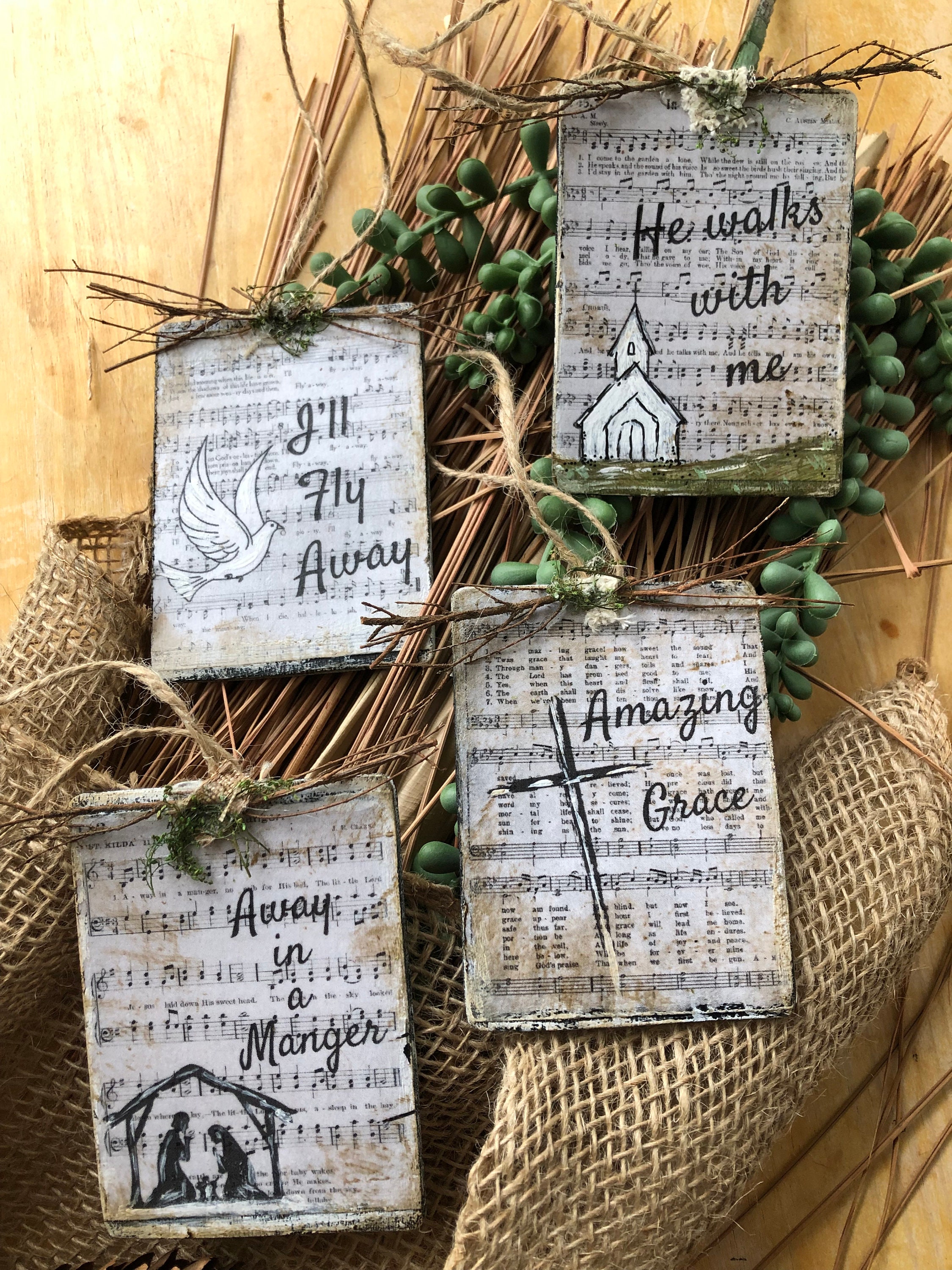 Hymnal Ornament Set: Handmade Christian Hymn Art, Tiered Tray Decor - Etsy