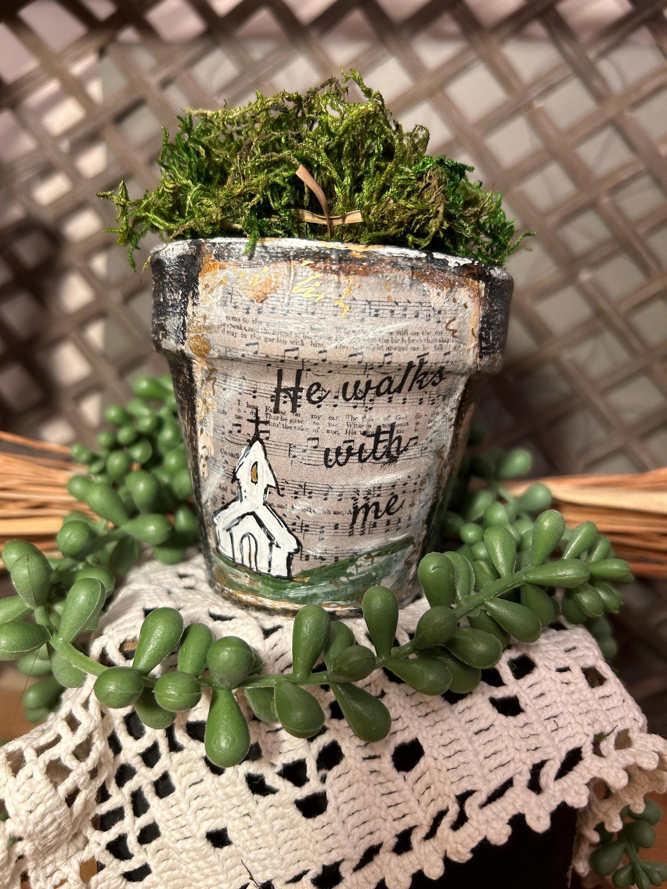 In the Garden Hand Painted Flowerpot | Hymnal Planter | Religious Gift ...
