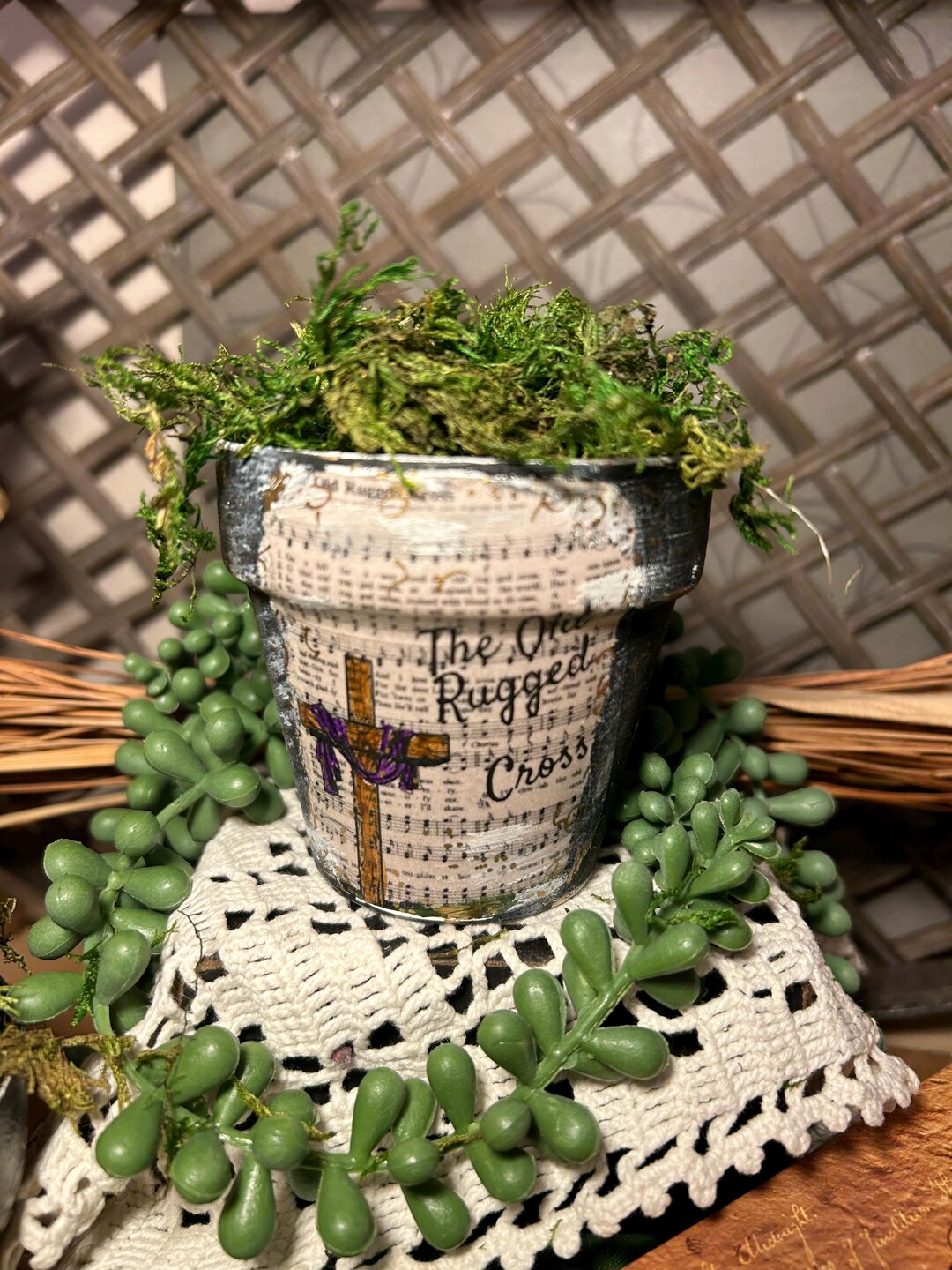 Old Rugged Cross Hand Painted Flowerpot | Hymnal Planter | Religious ...